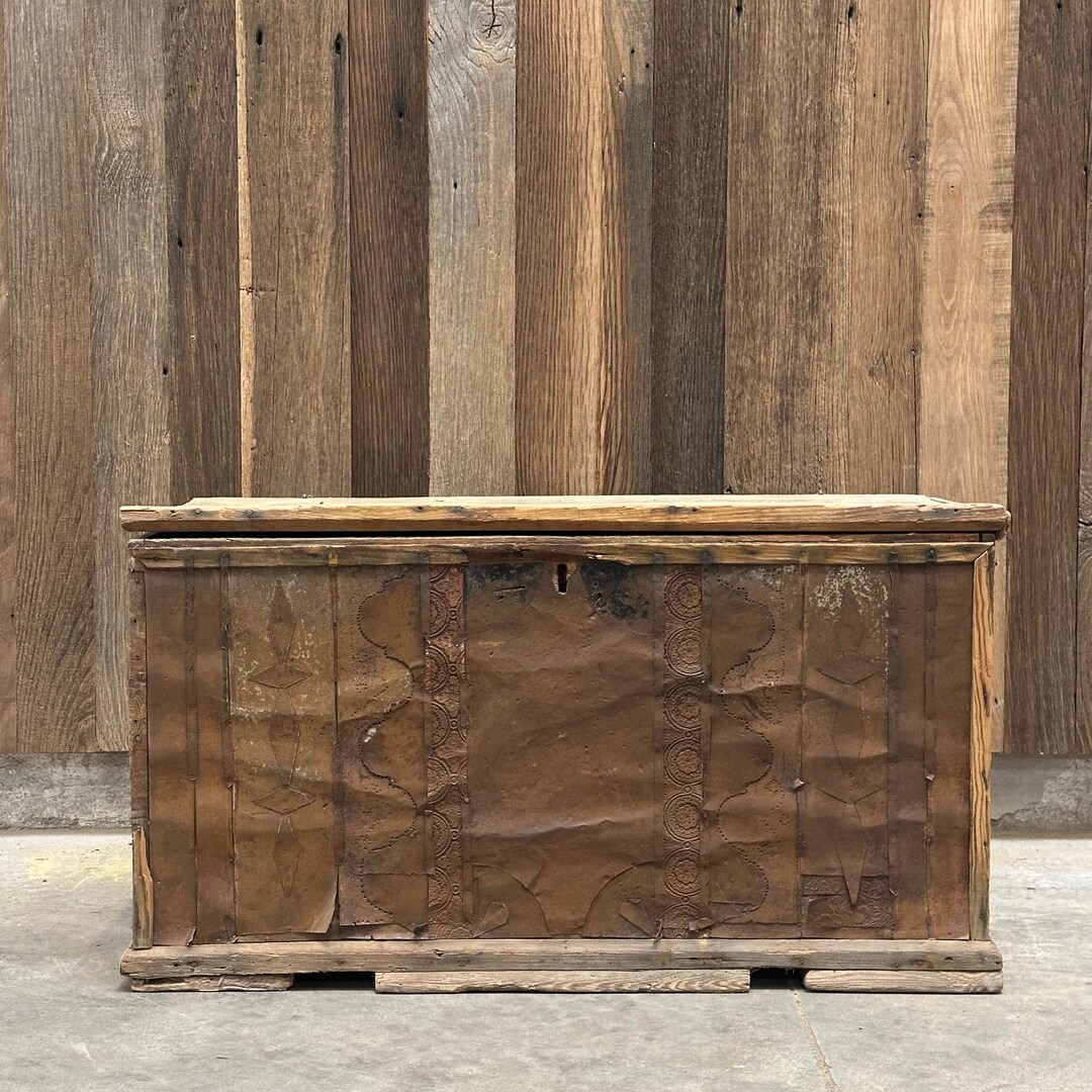 Antique Folk Art Wooden Chest With Hand Painted Lid, Ottoman Style ...