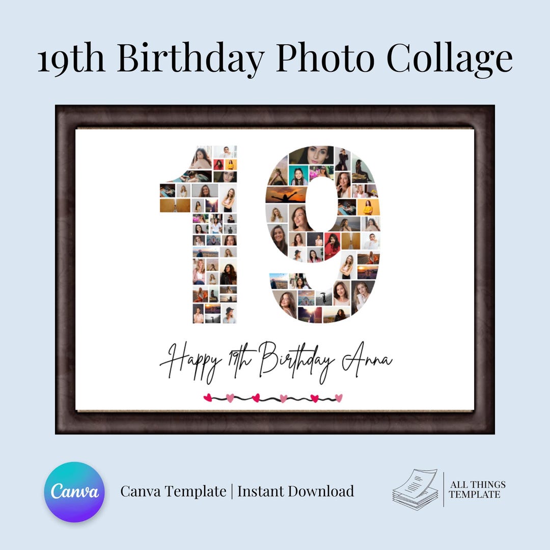 19th Birthday Photo Collage | Personalised Canva Template | Anniversary ...