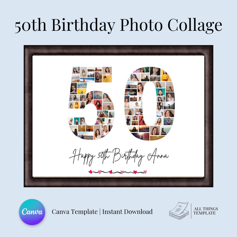50th Birthday Photo Collage | Personalised Canva Template | Anniversary ...