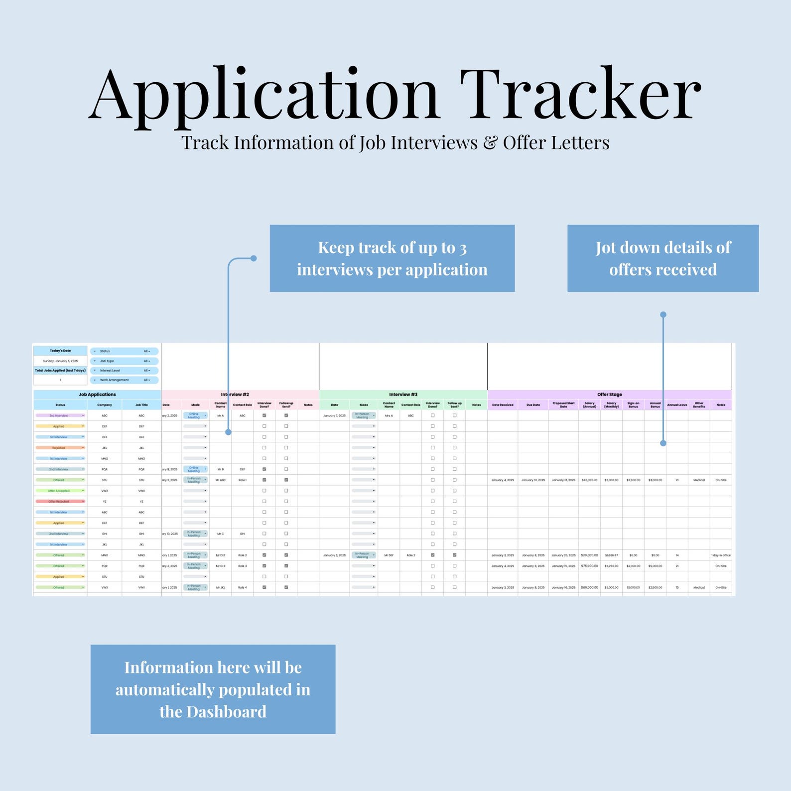 Job Application Tracker Google Sheets | Job Planner | Interview Tracker ...