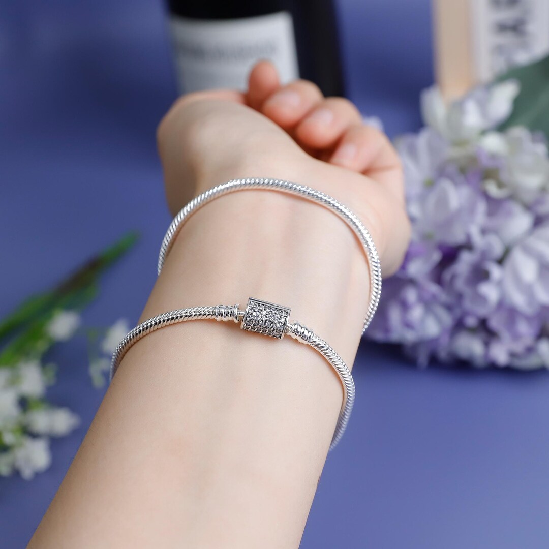 Pandora Moments Barrel Clasp Double Loop Snake Bone Chain Bracelet, Pandora Snake Bone Chain ...