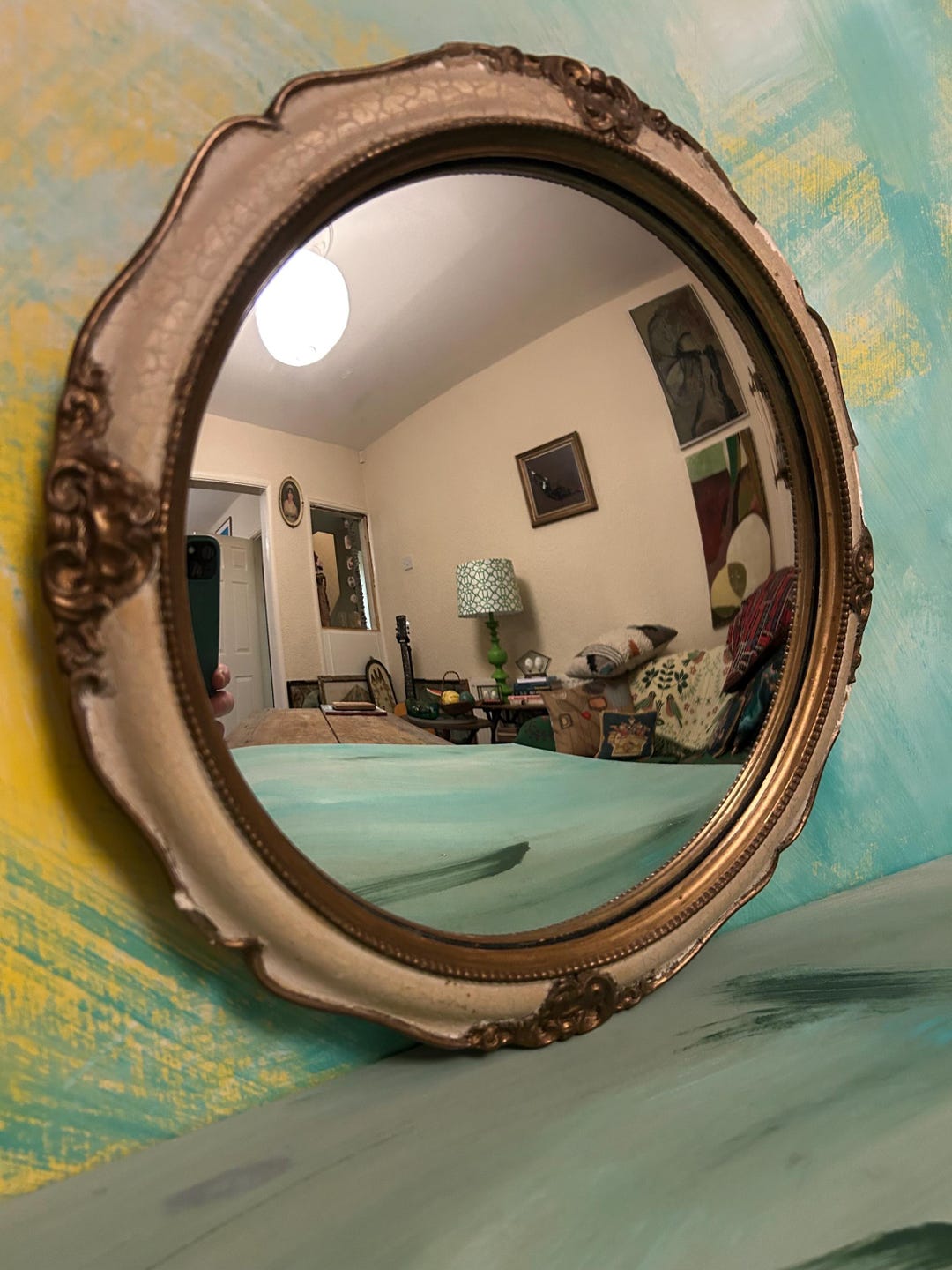 Fish Eye Mirror, Crackelure and Guilded Frame. Vintage - Etsy