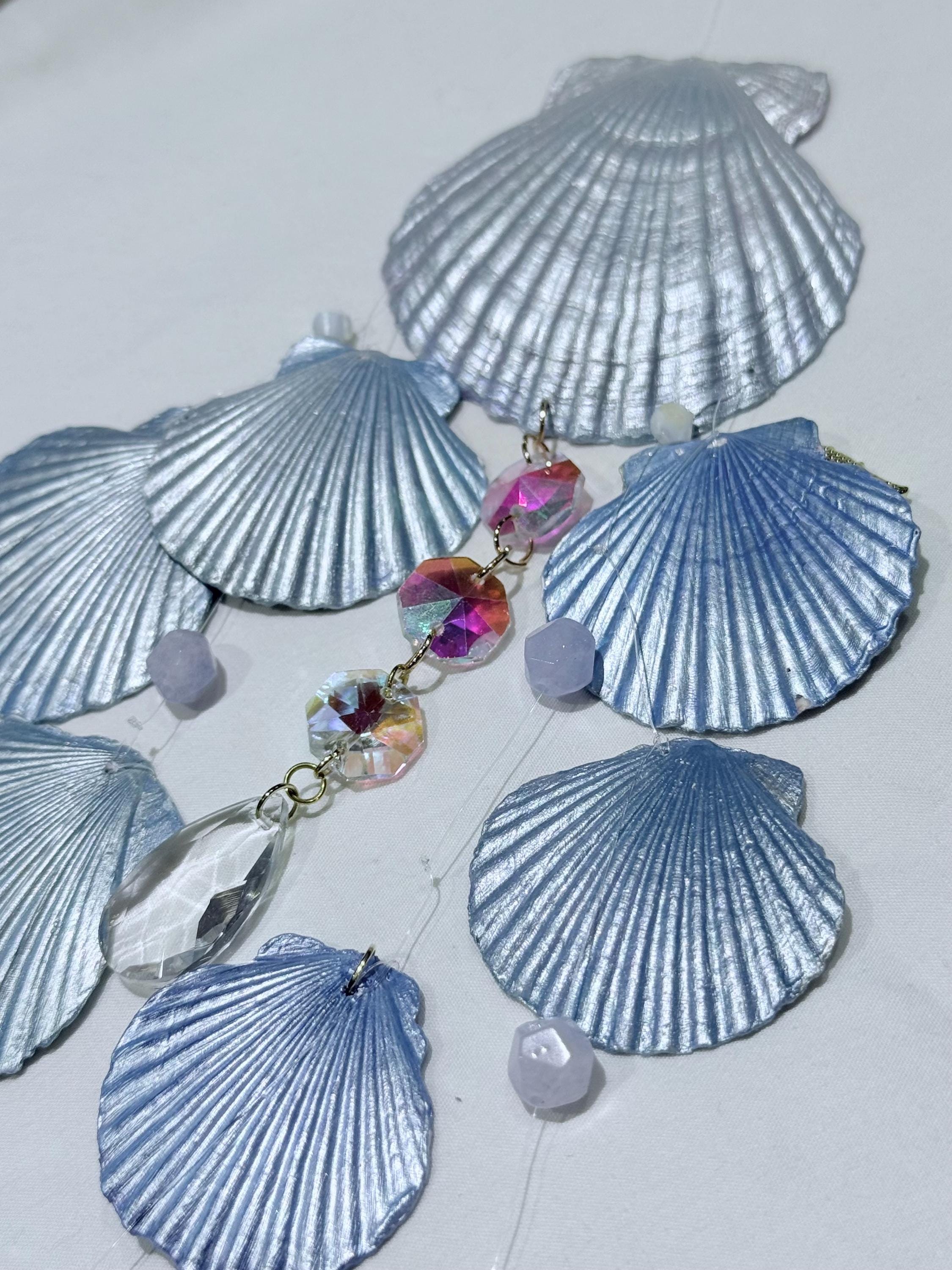 BLUE FOR DAYS Large Scallop Seashells Wind Chime With Beads and ...