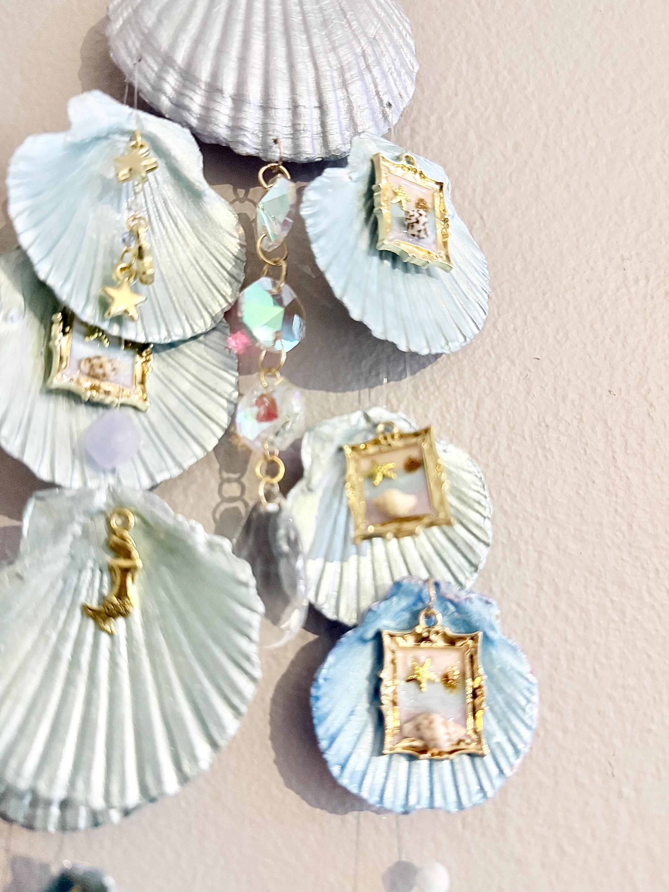BLUE FOR DAYS Large Scallop Seashells Wind Chime With Beads and ...