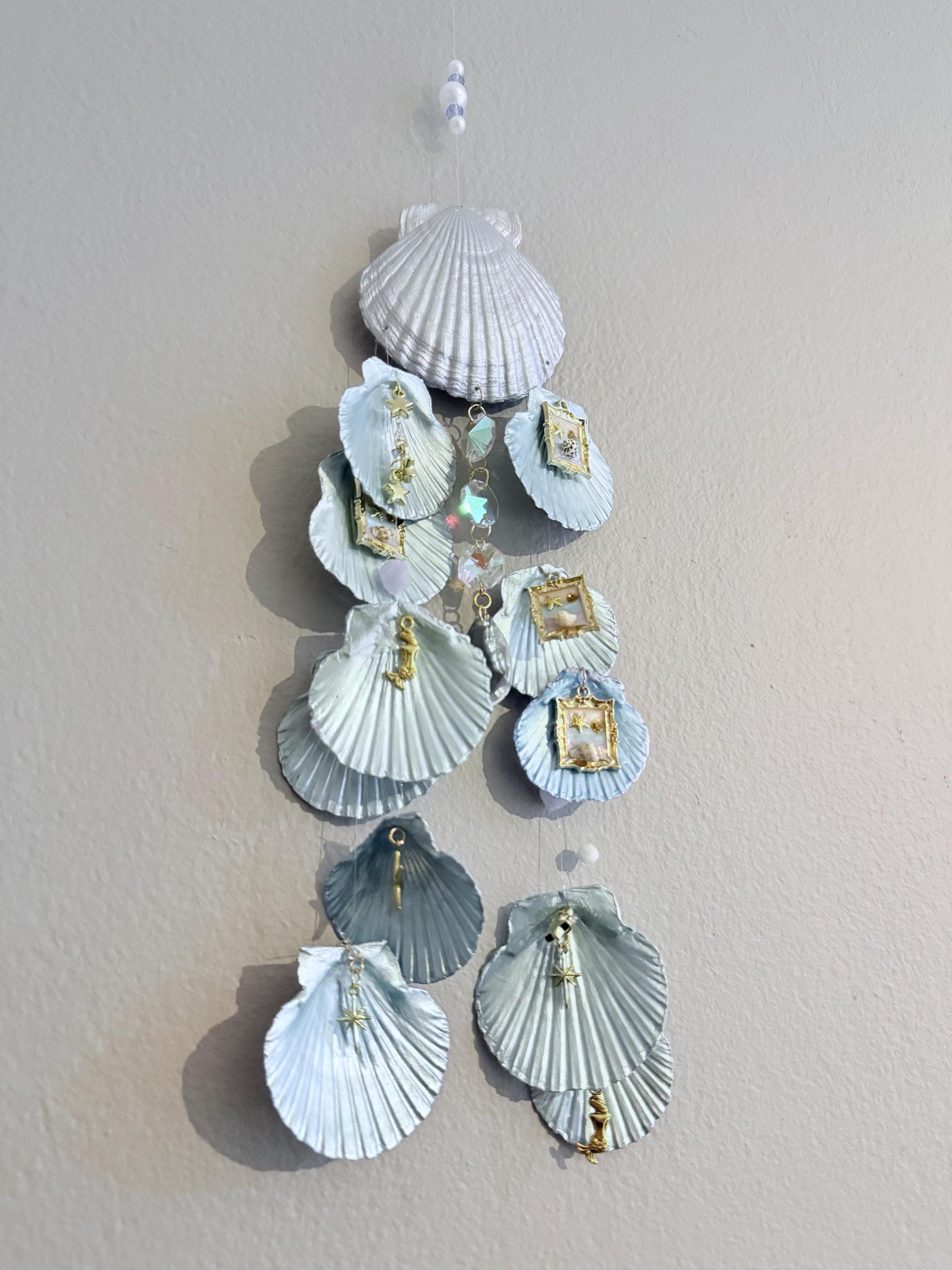 BLUE FOR DAYS Large Scallop Seashells Wind Chime With Beads and ...