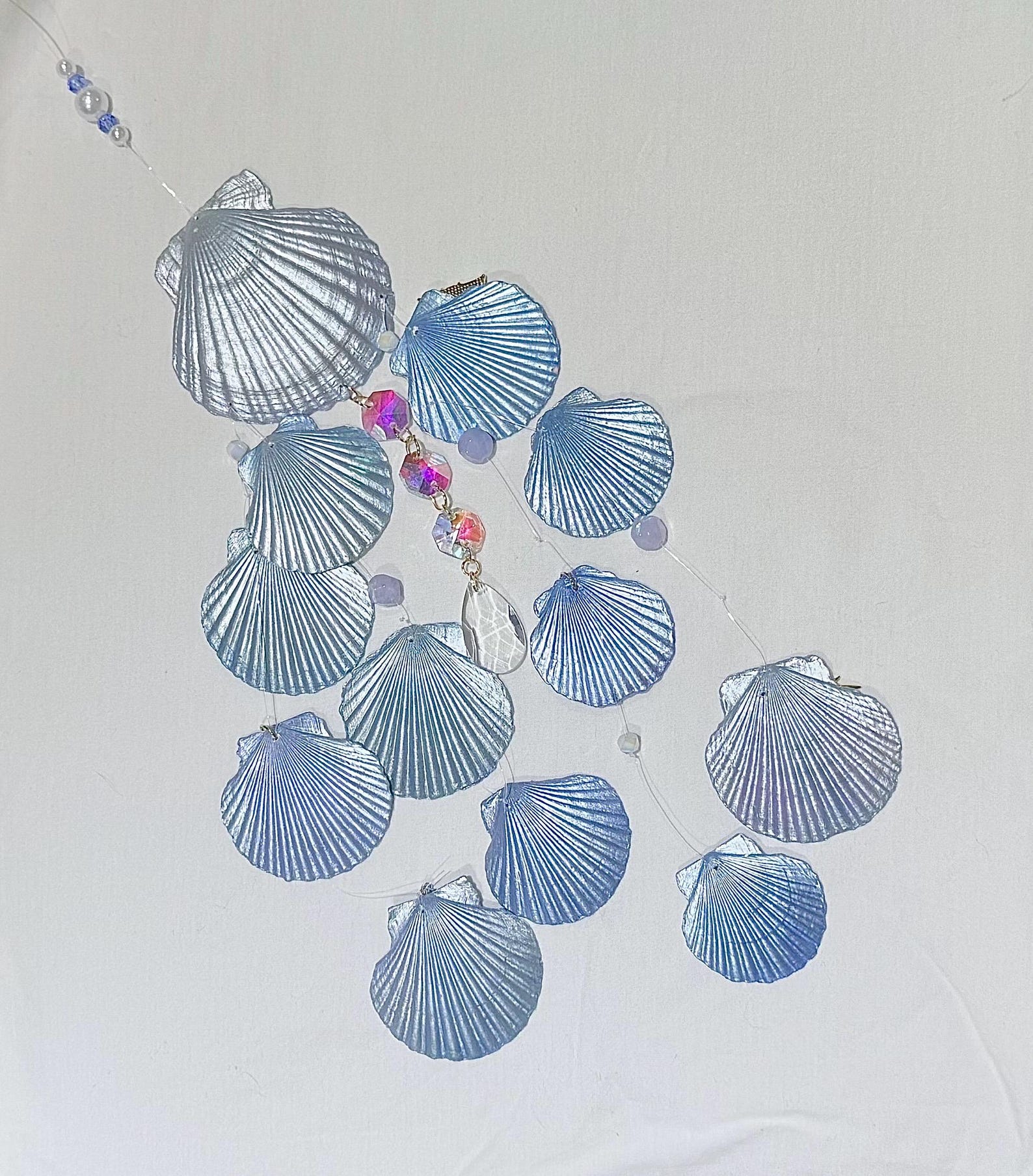 BLUE FOR DAYS Large Scallop Seashells Wind Chime With Beads and ...