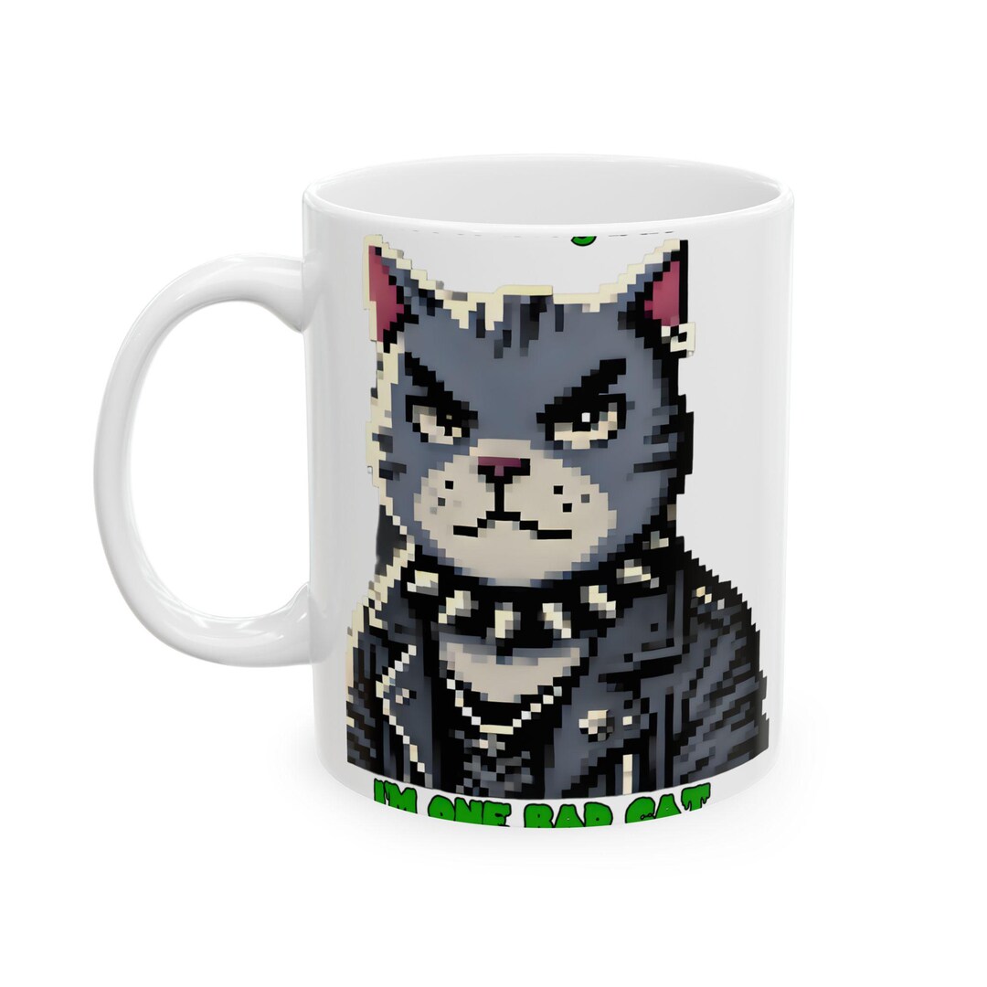 Pixelated Cat Ceramic Mug, Cozy Coffee Cup, Gift for Cat Lovers, Unique ...
