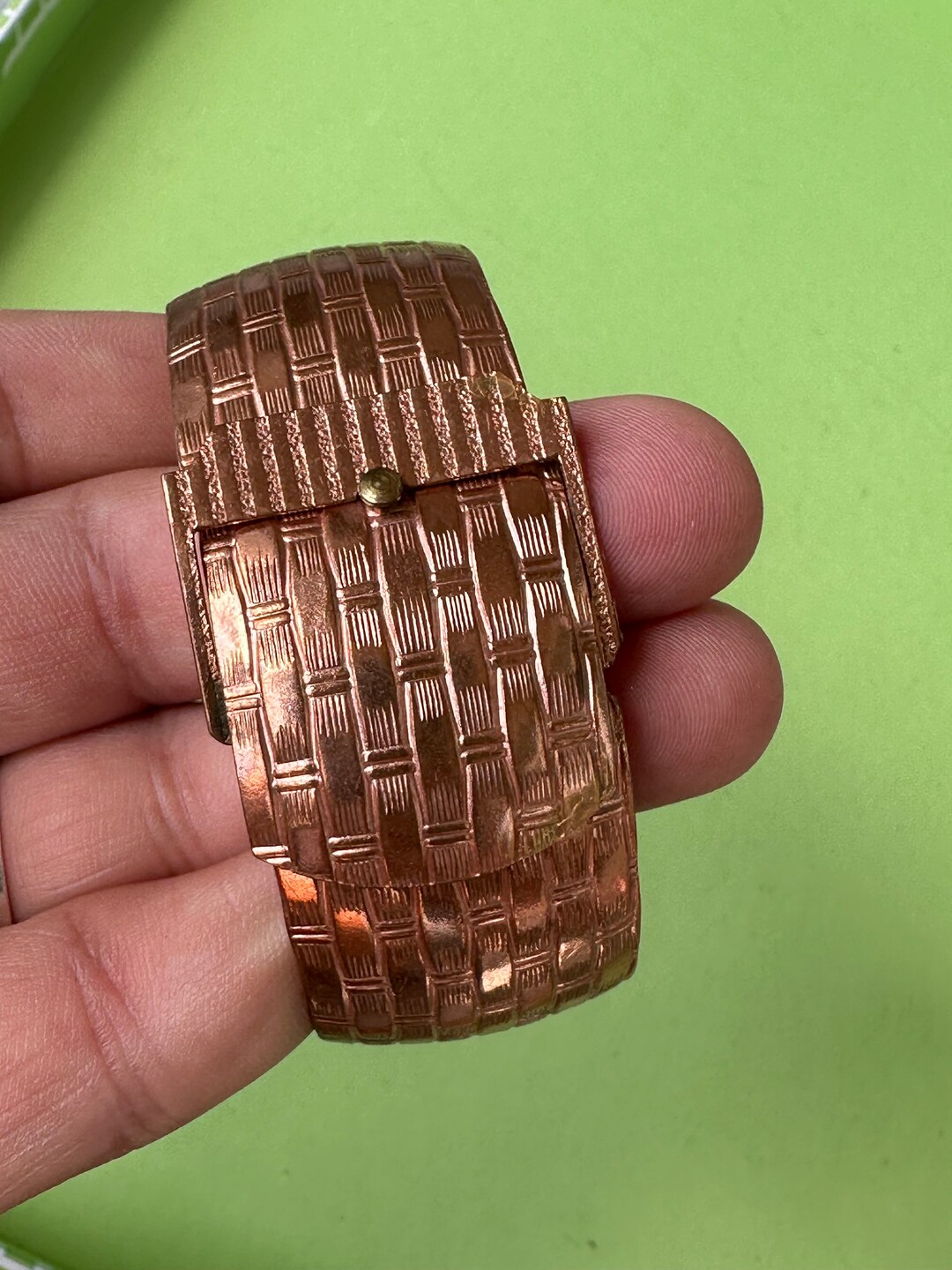 Vintage Basket Weave Design Cuff Style Latch Buckle Bangle , Copper ...
