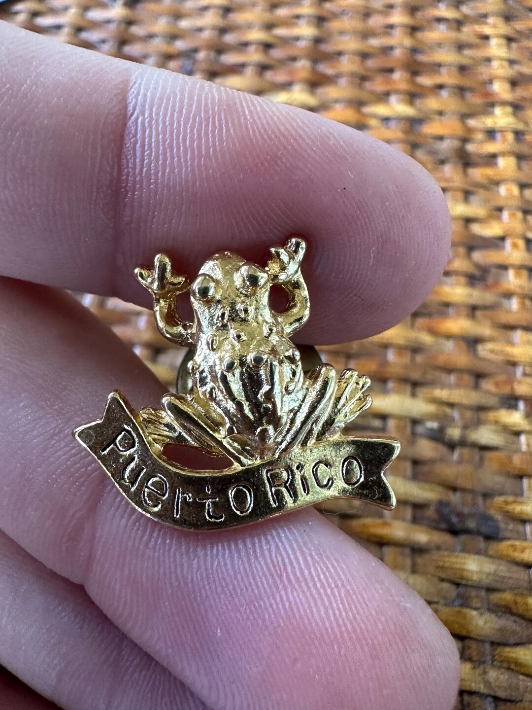 Whimsical Vintage Frog Coqui Pin in Gold Tone With Puerto Rico Banner ...