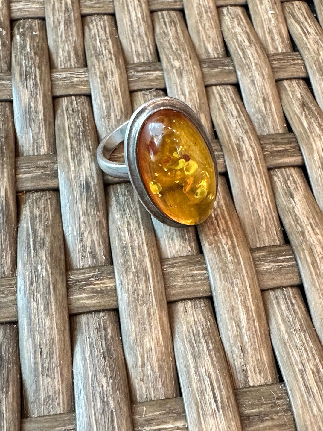 Large Oval Sterling Silver and Amber Vintage Ring - Etsy