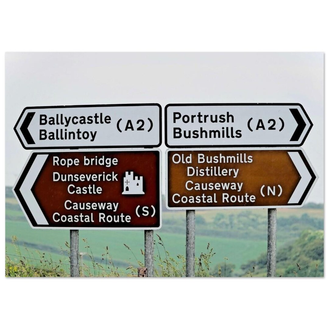 Rural Northern Ireland Road Signs Poster - Vintage Travel Decor - Matte ...