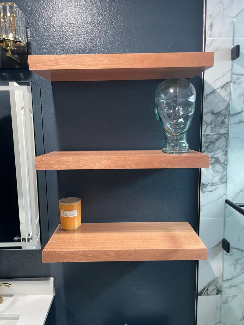 Solid African Mahogany Floating Shelf: Heavy Duty Hand Crafted Shelves ...