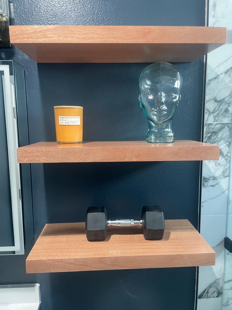 Solid African Mahogany Floating Shelf: Heavy Duty Hand Crafted Shelves ...
