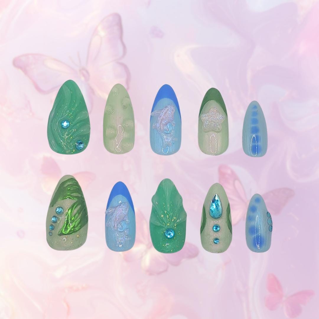 League of Legends Nami Press on Nails | Nami Handpainted Nail Art - Etsy