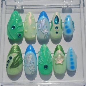 League of Legends Nami Press on Nails | Nami Handpainted Nail Art - Etsy