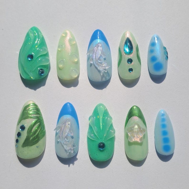 League of Legends Nami Press on Nails | Nami Handpainted Nail Art - Etsy