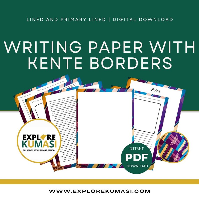 Kente Border Lined & Primary Lined Paper | Purple | Printable Writing ...