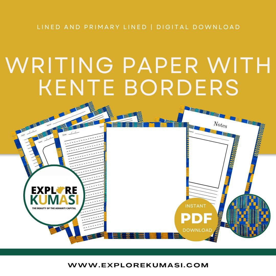 Kente Border Lined & Primary Lined Paper | Blue | Printable Writing ...