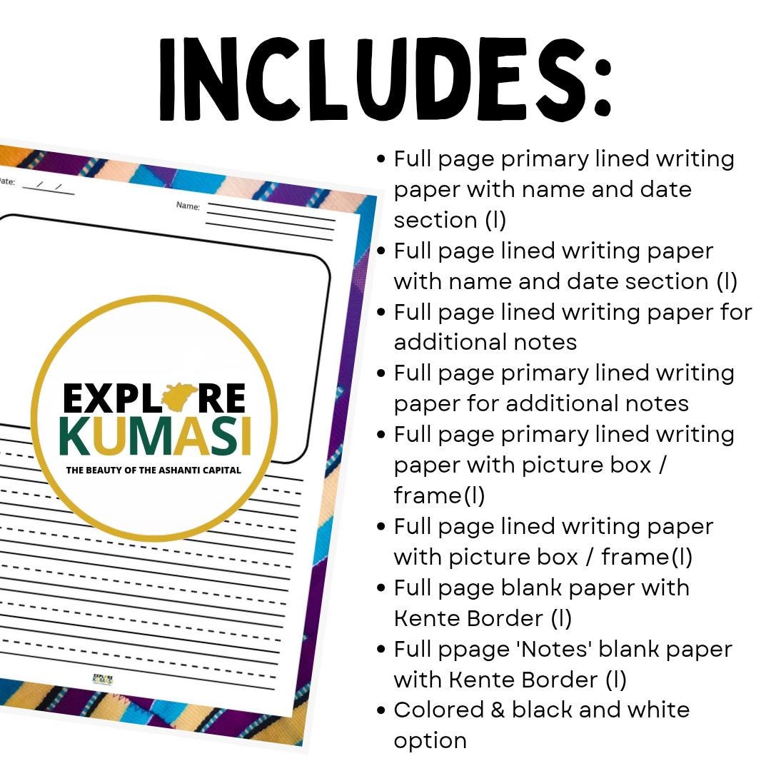 Kente Border Lined & Primary Lined Paper | Purple | Printable Writing ...