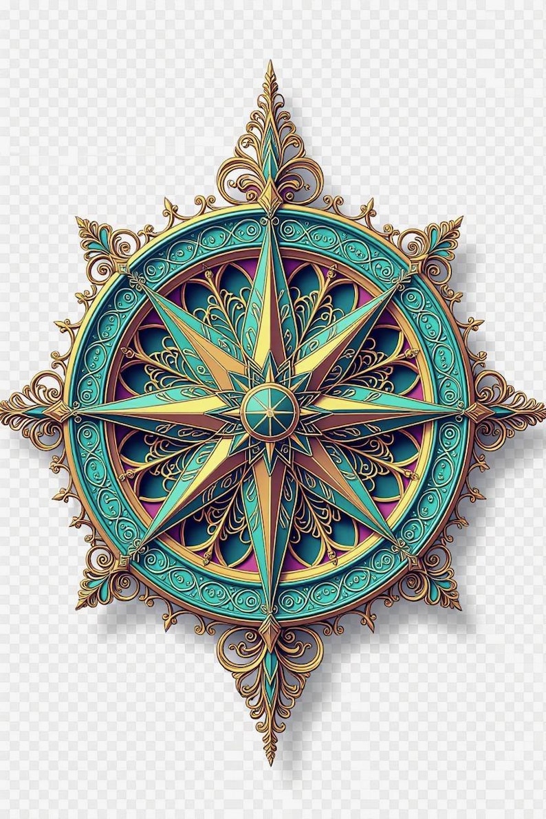 Compass Rose Geometric Art: Nautical Printable Designs (digital ...