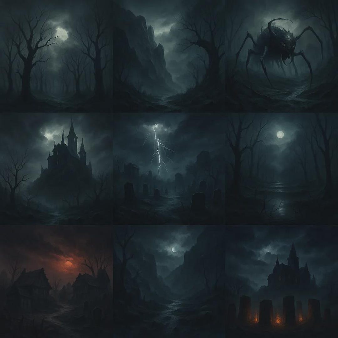 Haunted Nightscapes Collage | Gothic Halloween Wall Art | Dark Castle ...