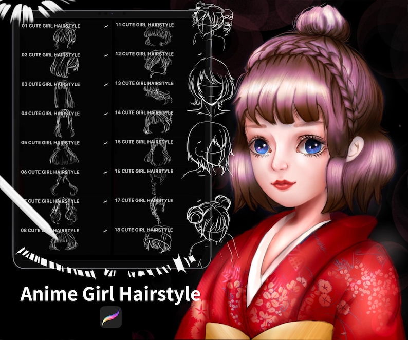 Anime Hair Brushes for Procreate | 220+ Manga & Chibi Hair Styles ...