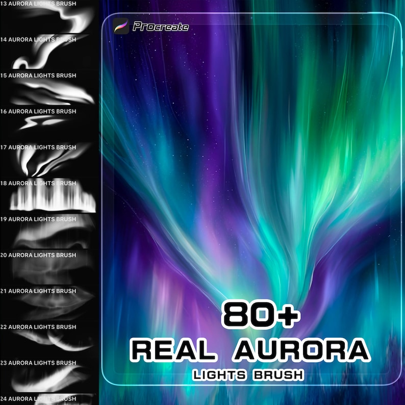 Aurora Lights Brushes for Procreate | 80+ Glow Effect, Neon, Galaxy ...