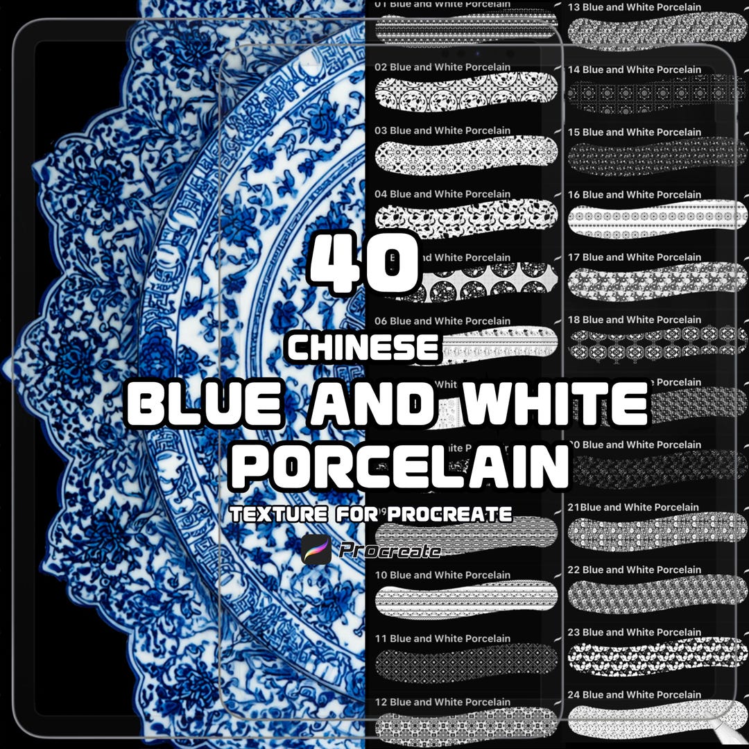Procreate Brush Set: Blue & White Porcelain Textures (instant Download ...