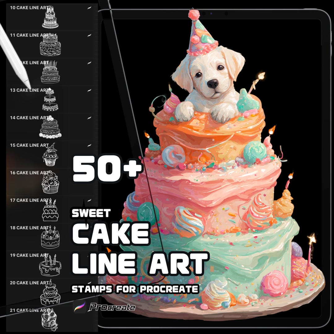 Cake & Dessert Procreate Brushes | Line Art Sketch Set | Bakery, Pastry ...
