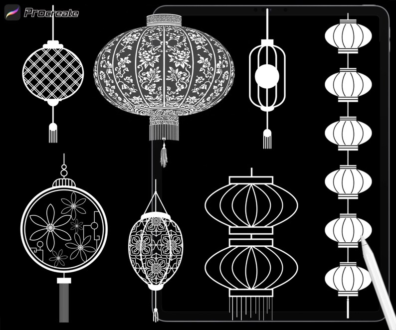 Chinese Lantern Procreate Brush Set | Traditional Red Lanterns ...