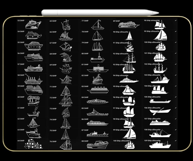 Nautical Procreate Brushes | Ocean Elements and Ship Silhouettes ...