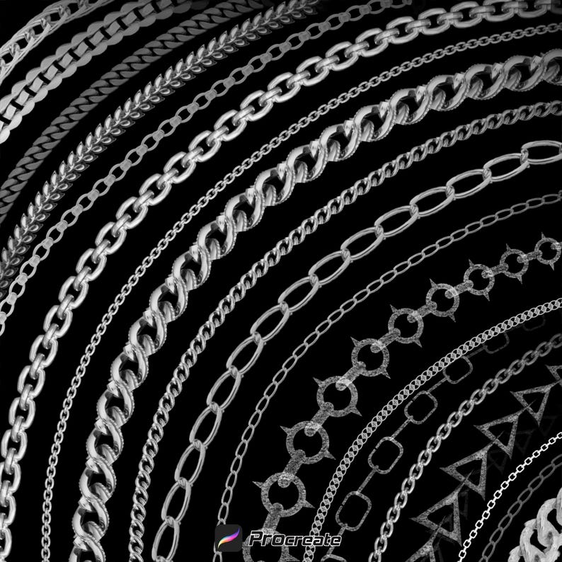 Procreate Chain and Necklace Brushes | 110+ Realistic Jewelry Line Art ...