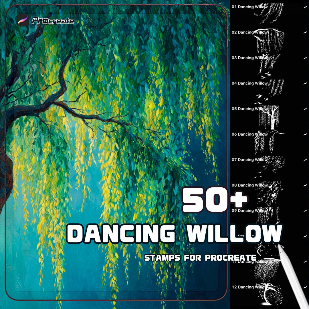 Procreate Willow Tree Brush Set | 50+ Elegant Botanical & Tree Brushes ...