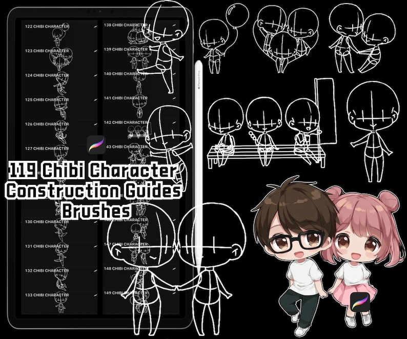 Procreate Chibi Character Brushes | 620+ Anime & Comic Stamps | Cute ...