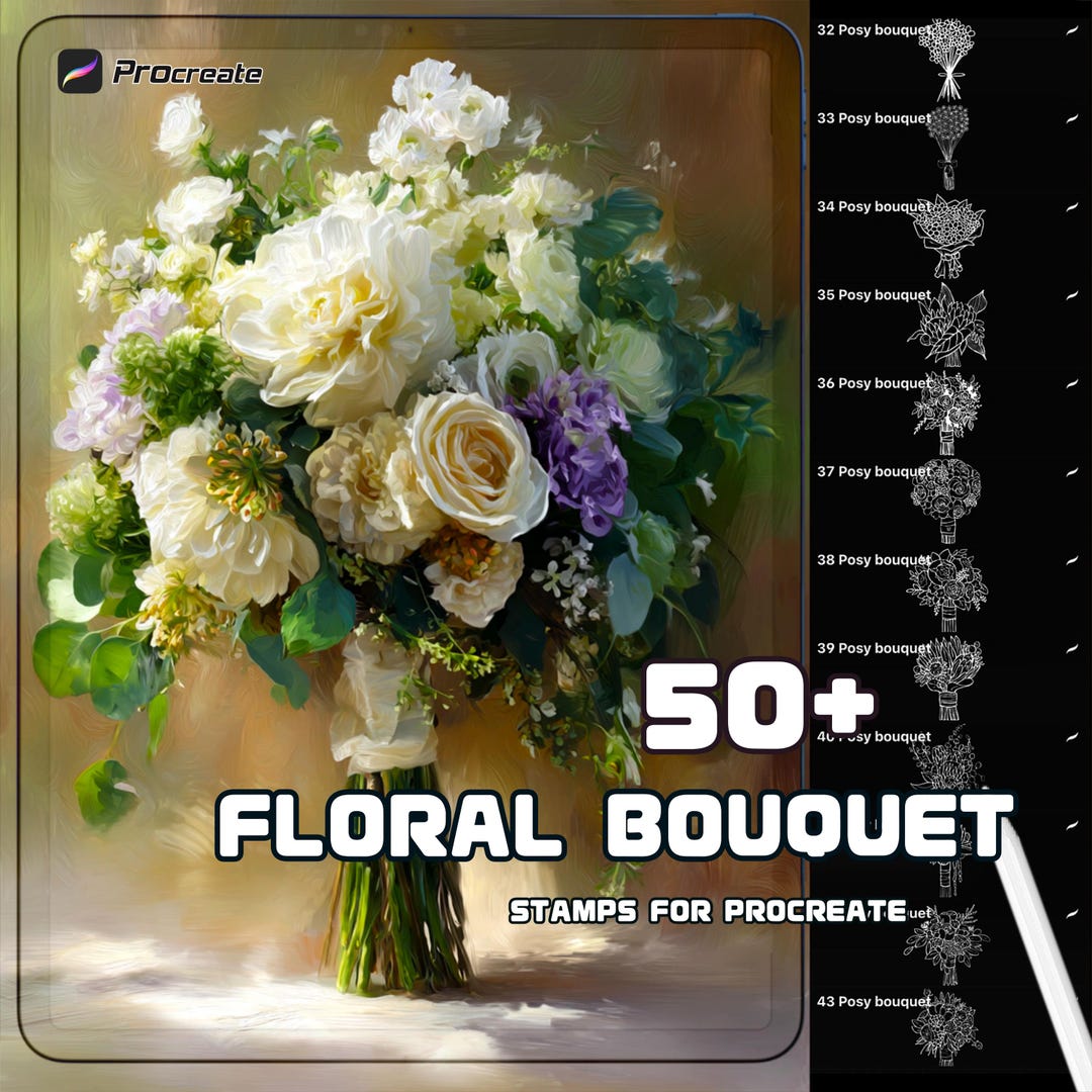Bridal Bouquet Brushes for Procreate | 52 Floral Stamp Brushes ...