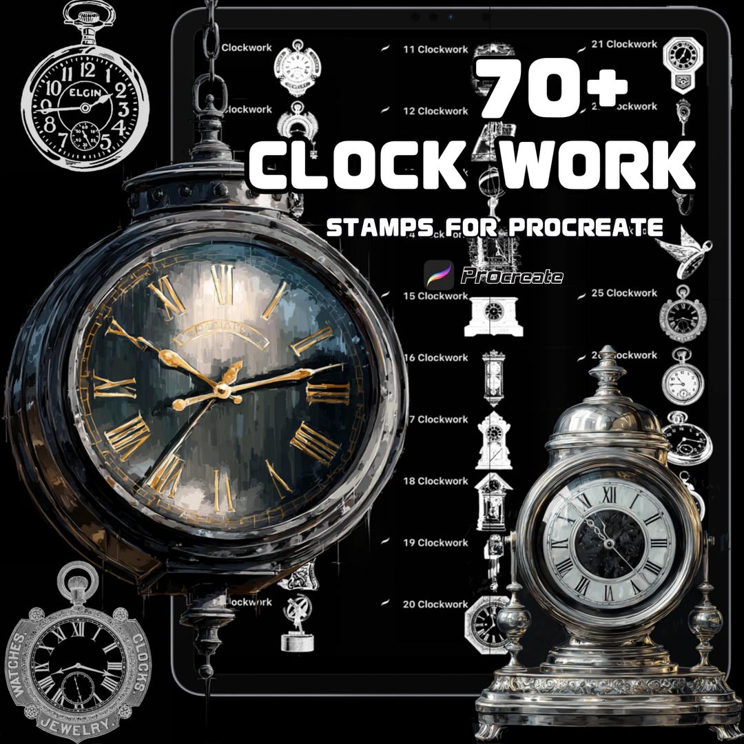 Procreate Clock Line Art Brushes | Watches, Clocks & Timepiece Designs ...