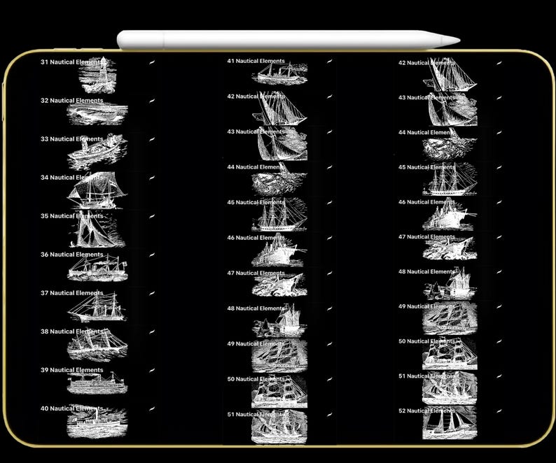 Nautical Procreate Brushes | Ocean Elements and Ship Silhouettes ...