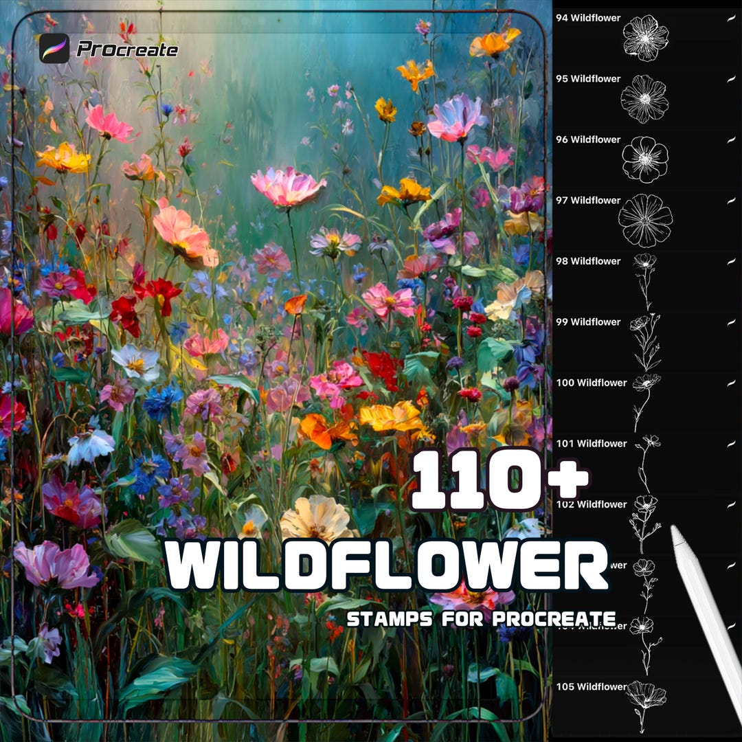 Wildflower Procreate Brush Set | Botanical Line Art & Stamp Brushes ...