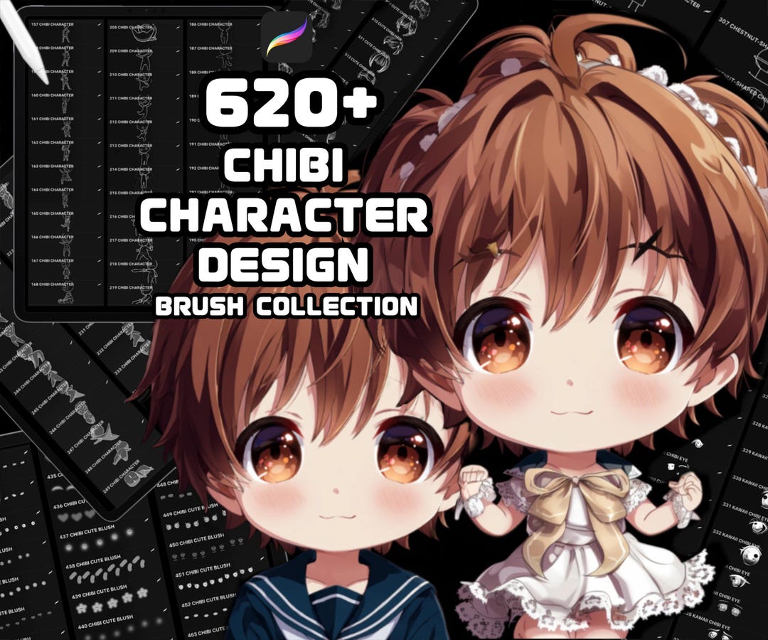 Procreate Chibi Character Brushes | 620+ Anime & Comic Stamps | Cute ...
