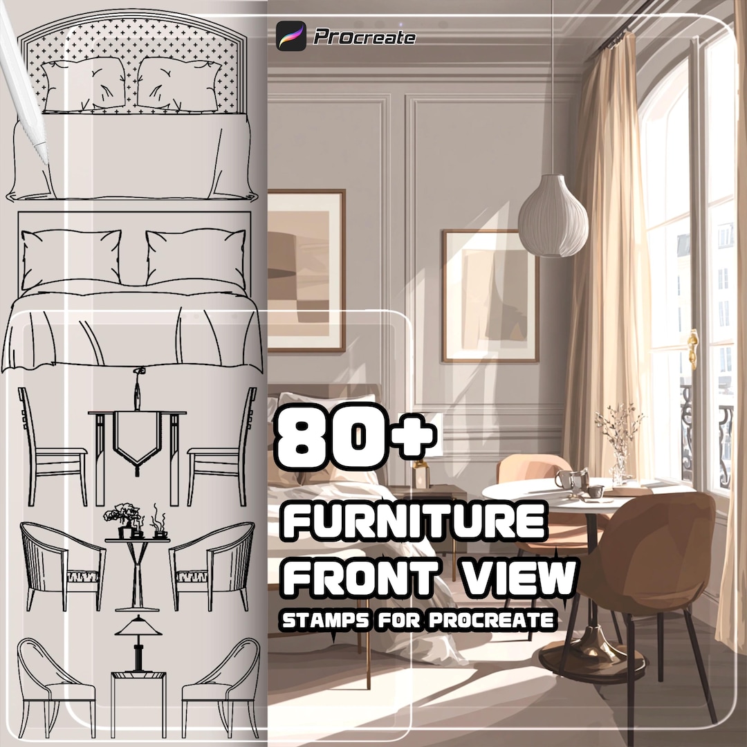 Procreate Furniture Stamps: Interior Design Sketch Brushes (digital ...