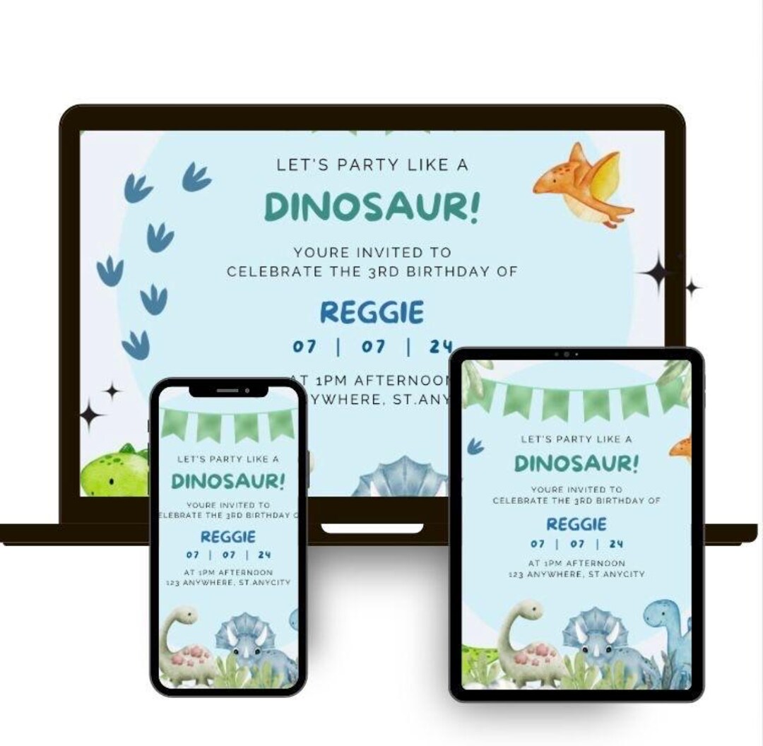 Editable Dinosaur Party Invitation Template Dino Celebration Party ...