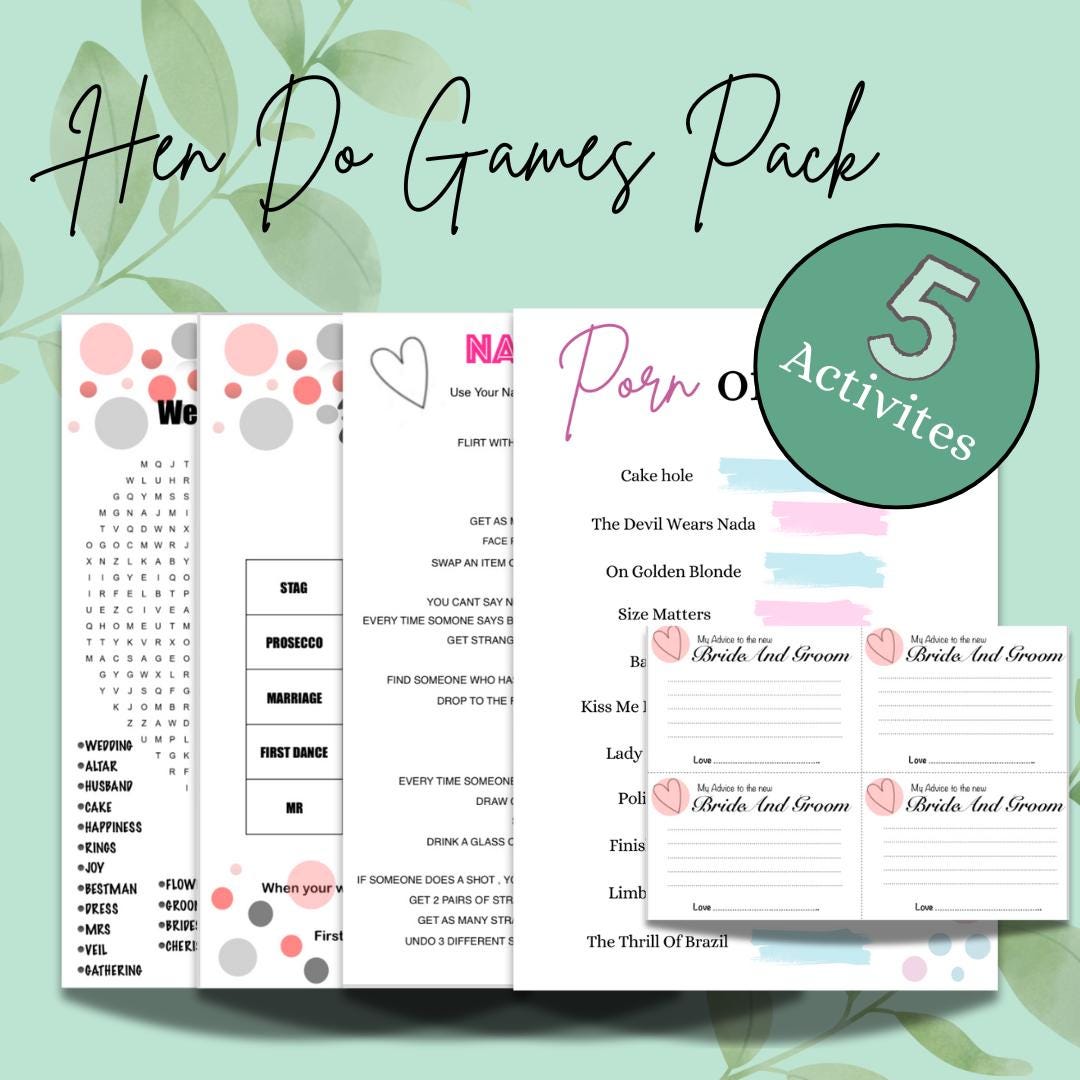 Hen Do Party Games Bundle. Bridal Shower Games. Bridal Bingo, Hen Do ...
