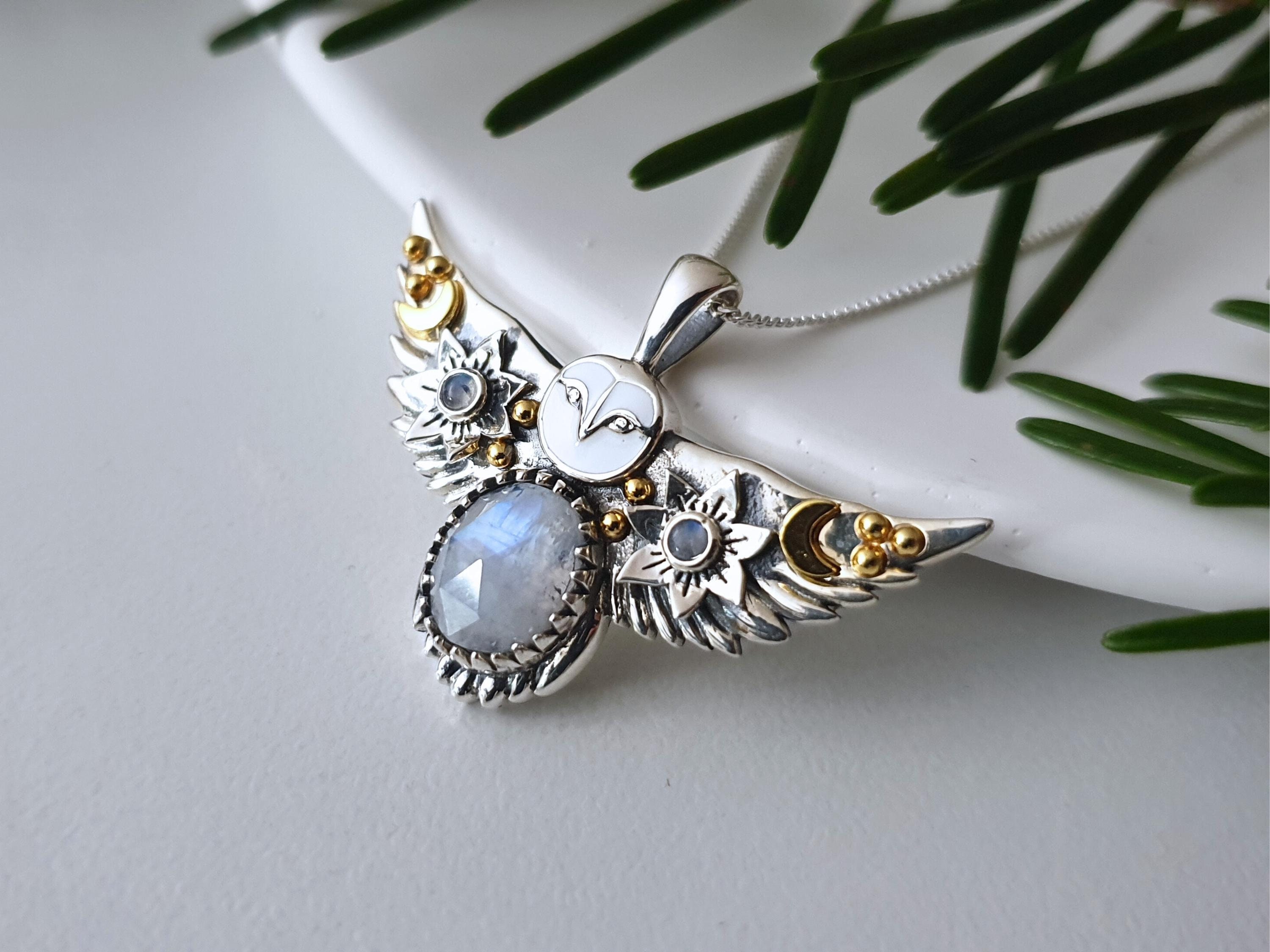 925 Sterling Silver Barn Owl Pendant - Amethyst Necklace - Owl Necklace ...