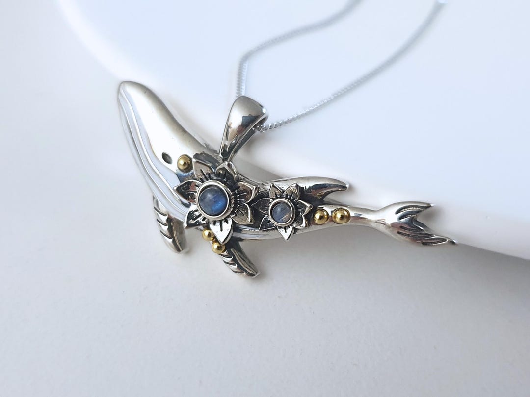 Sterling Silver Humpback Whale Pendant With Moonstone - Ocean Pendant ...
