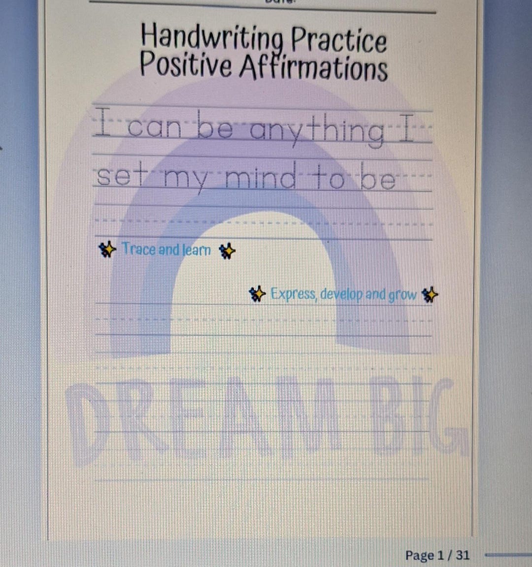 Positive Affirmation Handwriting Printable Practise Worksheets - Etsy