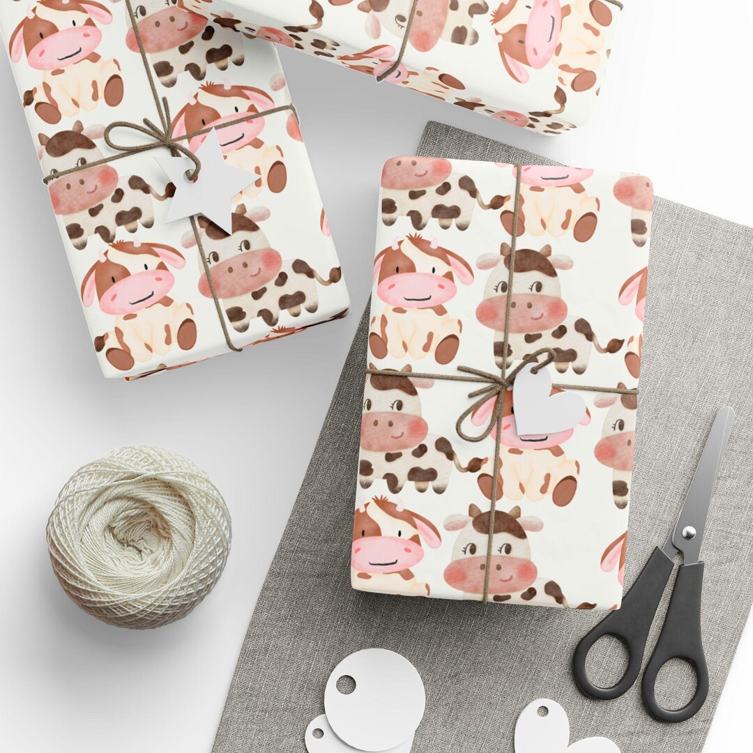 Cow Print Wrapping Papers, Gift Wrap Sheets, Farm Animal Baby Calf ...