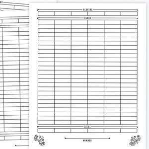 Game Score Sheet Card Game Points Tracker Family Game Night Scorekeeper ...