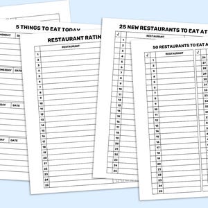 Restaurants to Try List, Printable Journal Page, Planner Page, List of ...