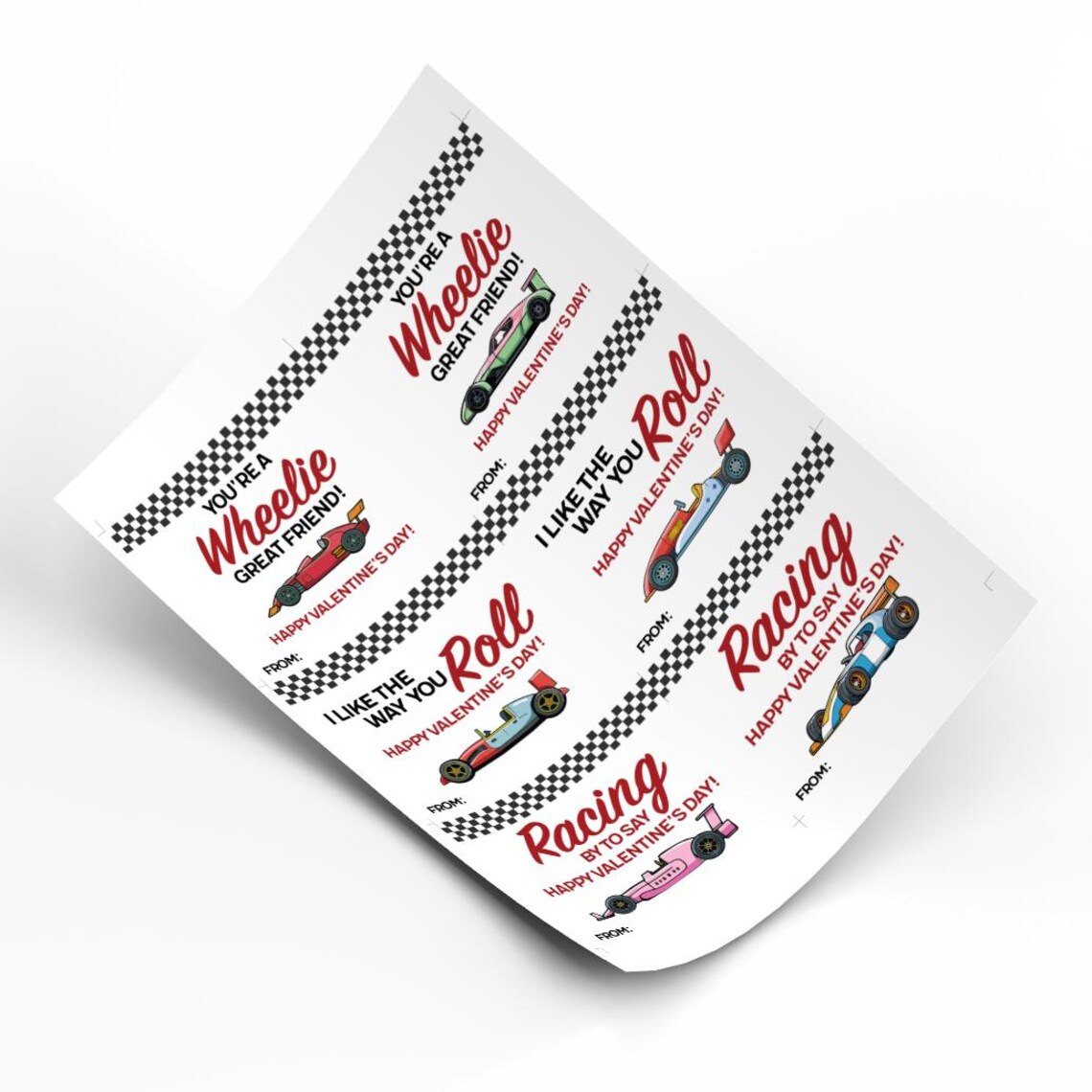 Valentine Race Car Printable Card for School Valentine Party Car Themed ...