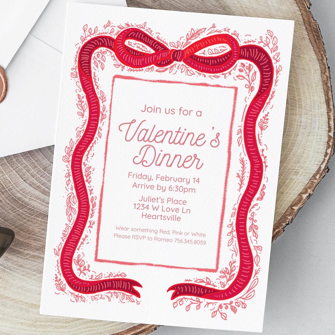Valentine Dinner Invitation, Editable Valentine Dinner Invite, Instant ...